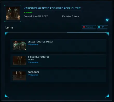 Buy Vaporwear Toxic Fog Enforcer Outfit at Star-Hangar.com