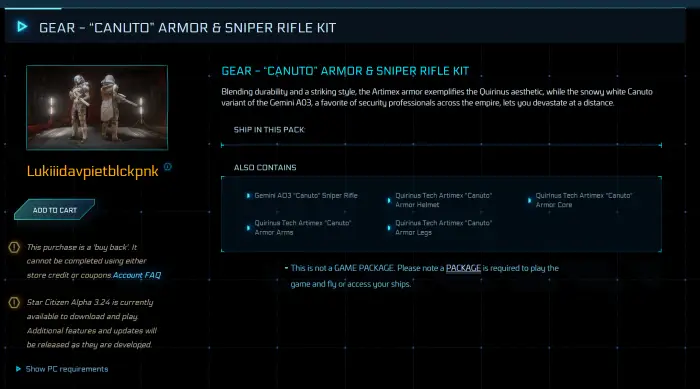 Buy Gear - “Canuto” Armor & Sniper Rifle Kit at Star-Hangar.com